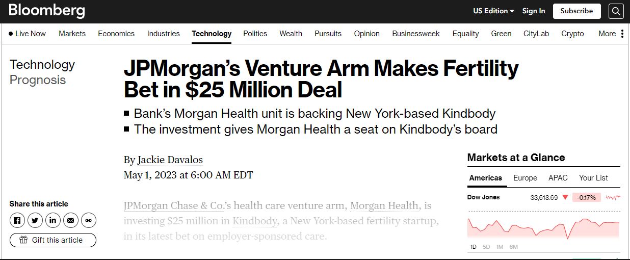 Bloomberg: JPMorgan’s Venture Arm Makes Fertility Bet in $25 Million ...